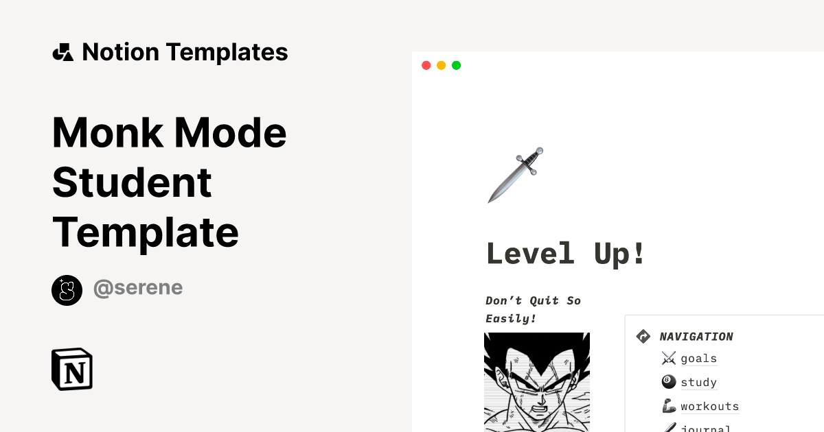 Monk Mode Student Template Template by Serene | Notion Marketplace