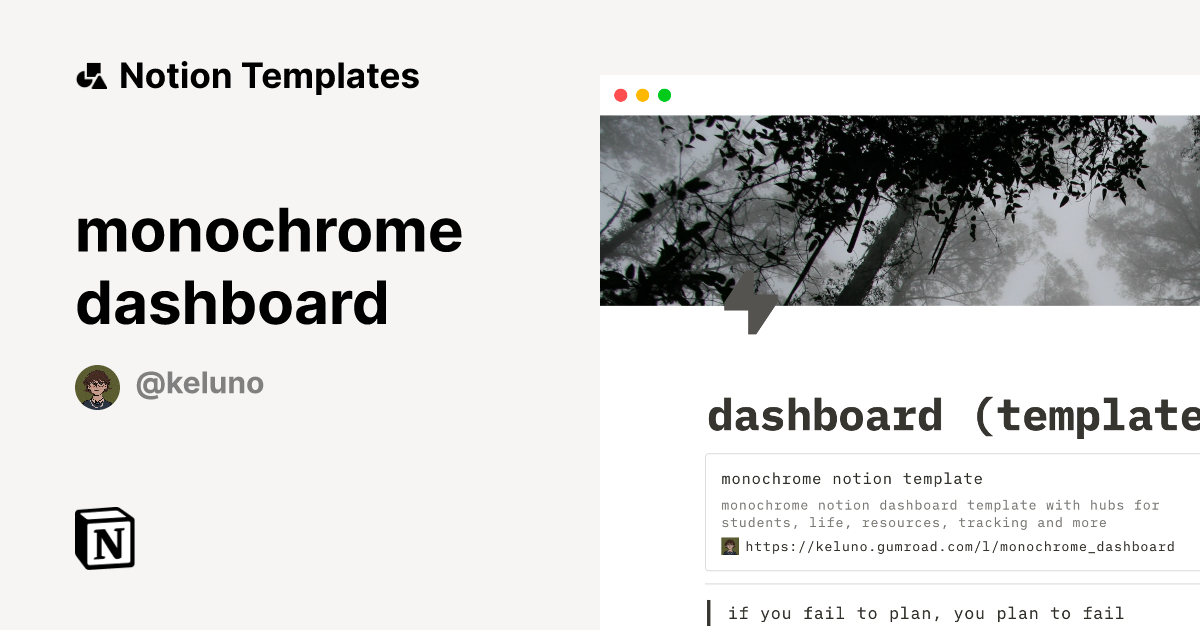 monochrome dashboard Template by keluno | Notion Marketplace