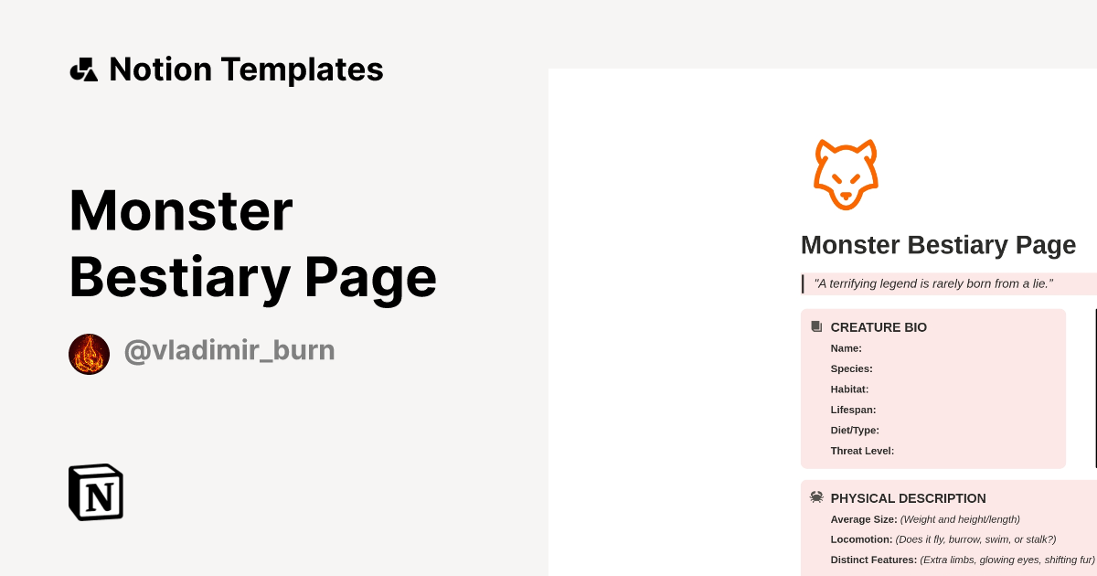 Monster Bestiary Page Template | Notion Marketplace