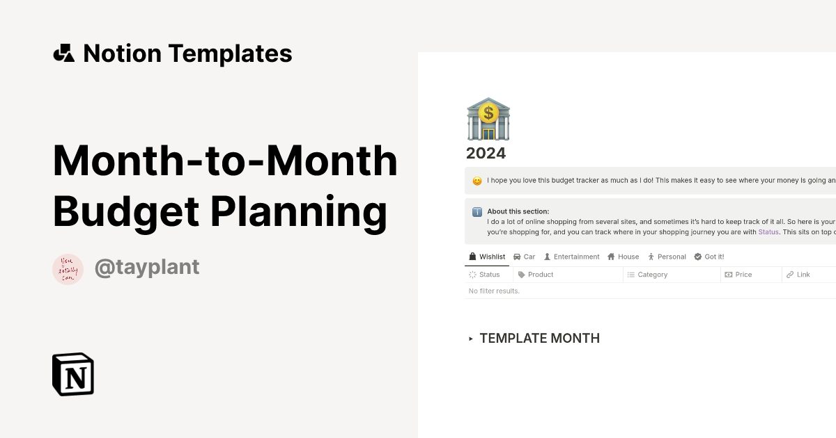 Month-to-Month Budget Planning Template by Taylor | Notion Marketplace