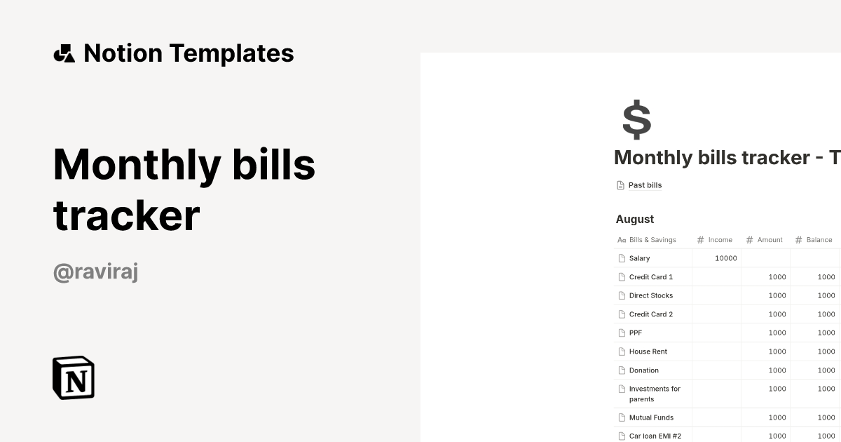 Monthly bills tracker Template | Notion Marketplace
