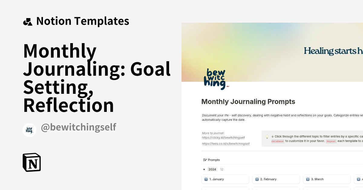 Monthly Journaling: Goal Setting, Reflection Template | Notion Marketplace