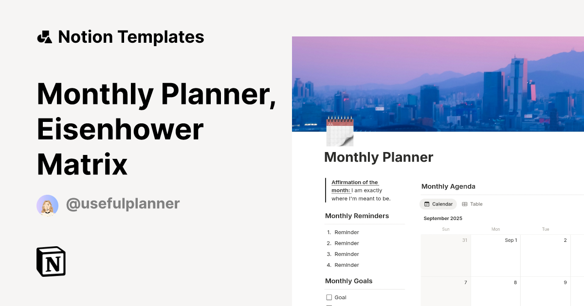 Monthly Planner, Eisenhower Matrix Template by UsefulPlanner | Notion ...