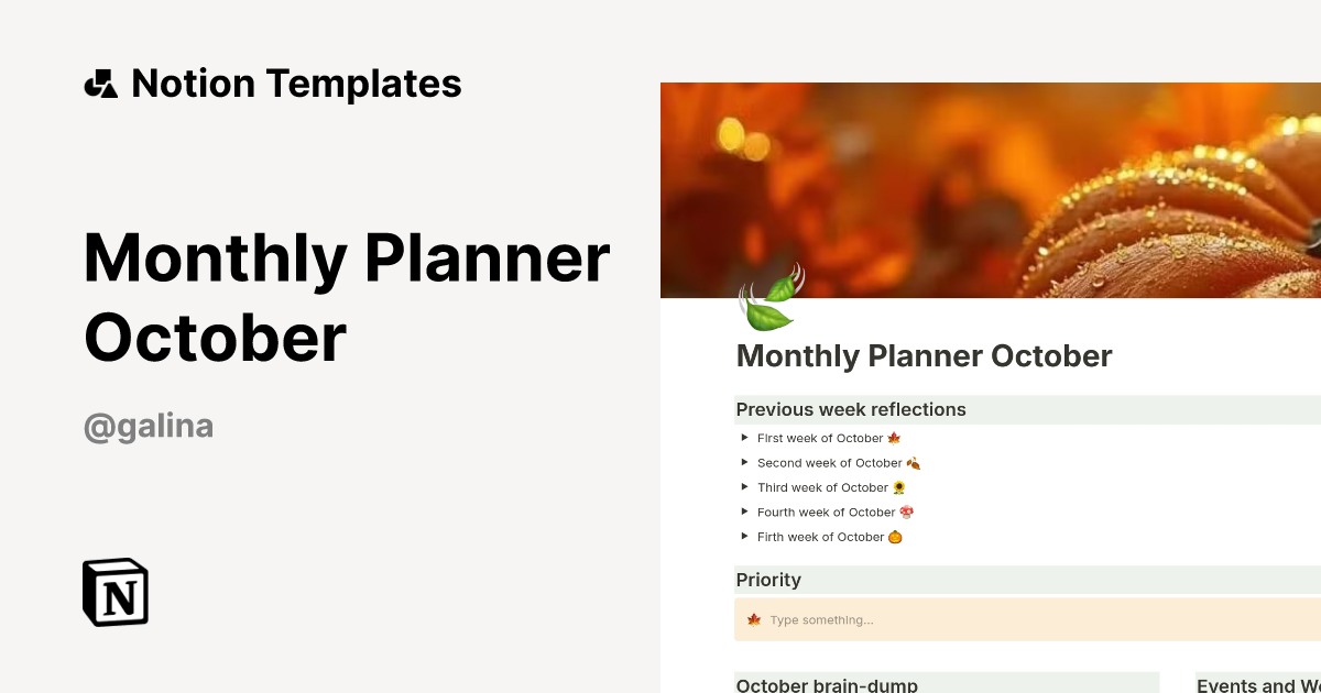 Monthly Planner October Template | Notion Marketplace