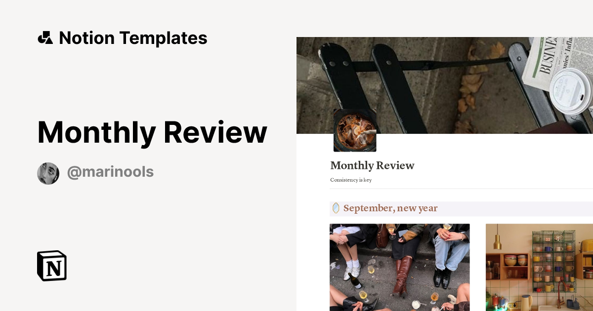 Monthly Review Template by Marina Miró | Notion Marketplace