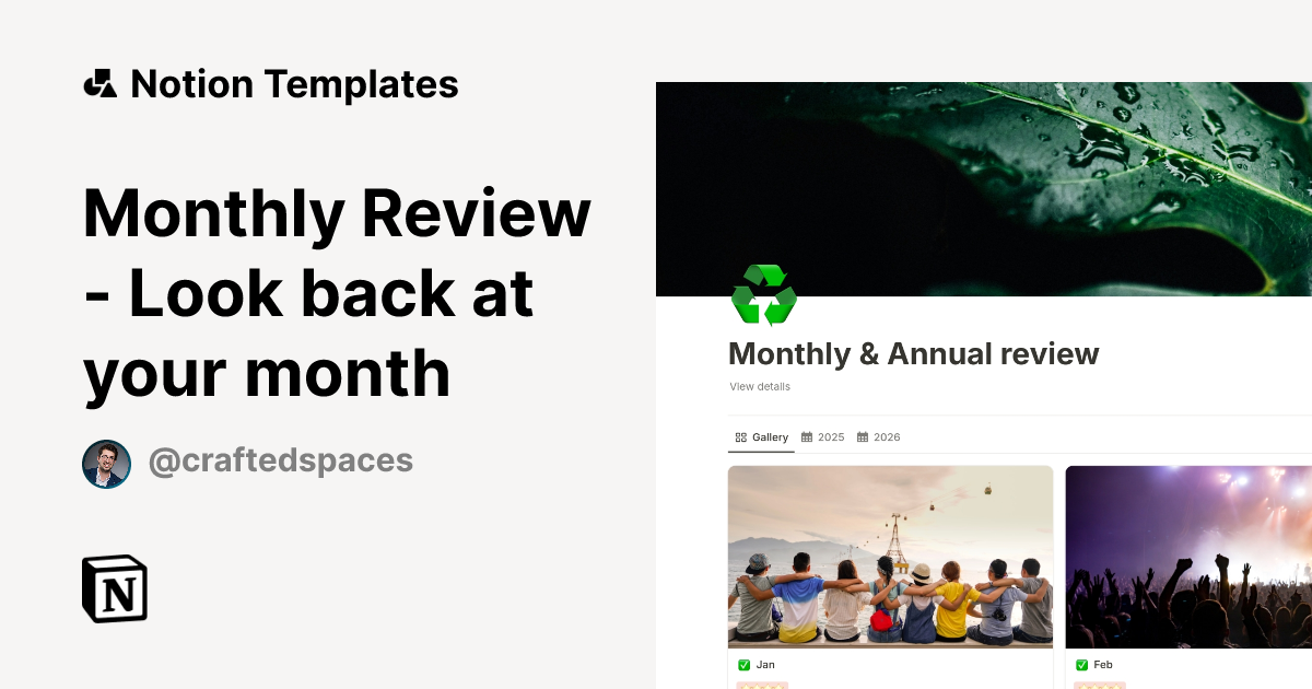 Monthly Review - Look back at your month Template | Notion Marketplace