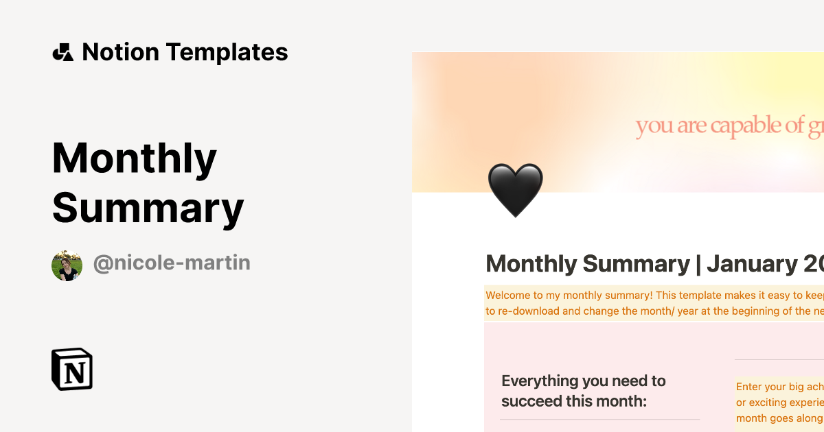 Monthly Summary Template | Notion Marketplace