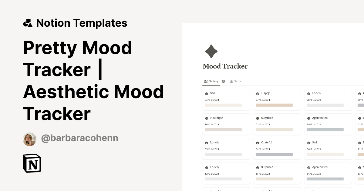 Pretty Mood Tracker | Aesthetic Mood Tracker Template | Notion Marketplace