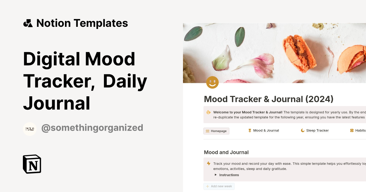 Digital Mood Tracker, Daily Journal Template | Notion Marketplace