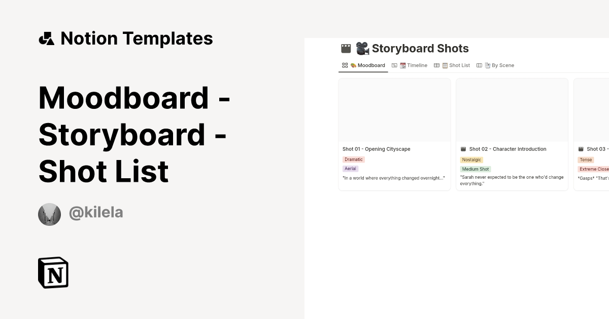 Moodboard - Storyboard - Shot List Template | Notion Marketplace