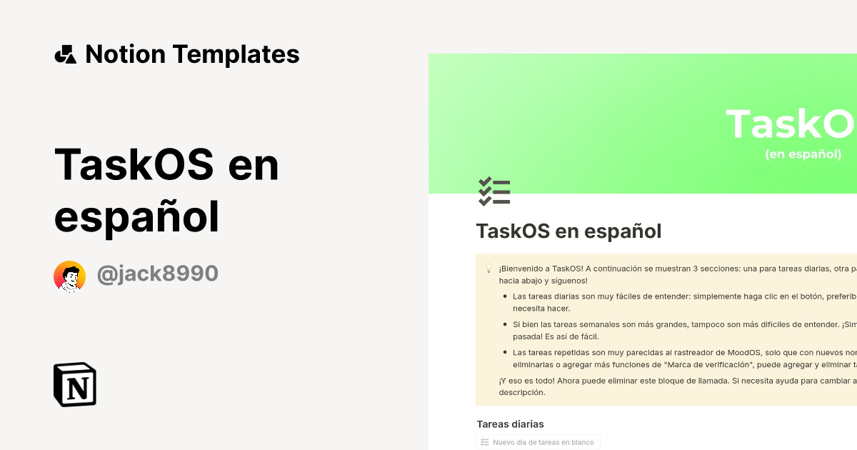 TaskOS en español Template by Jonathan Charette | Notion Marketplace