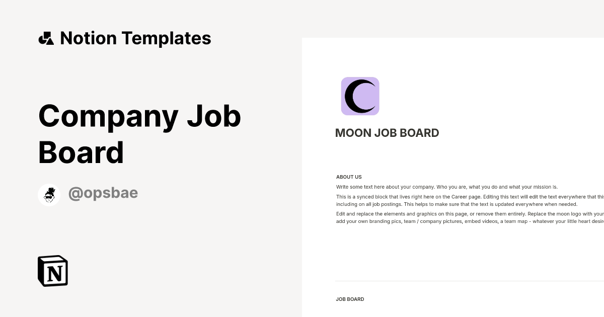 Company Job Board Template by Ops Bae | Notion Marketplace