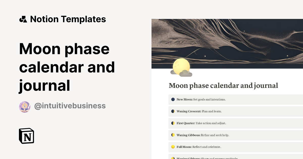 Moon phase calendar and journal Template by Intuitive Business | Notion ...