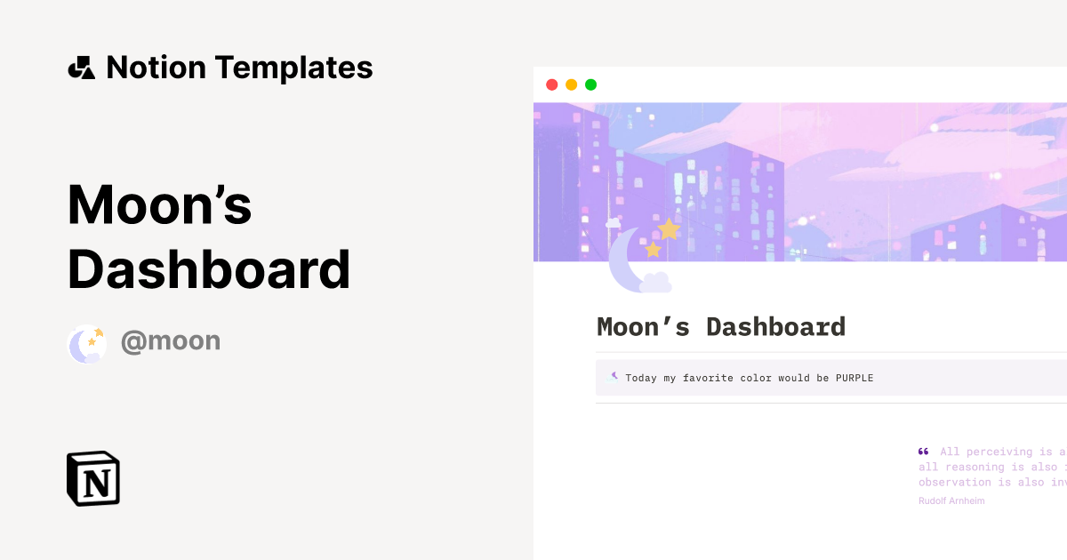 Moon’s Dashboard Template by theMoonWorld | Notion Marketplace