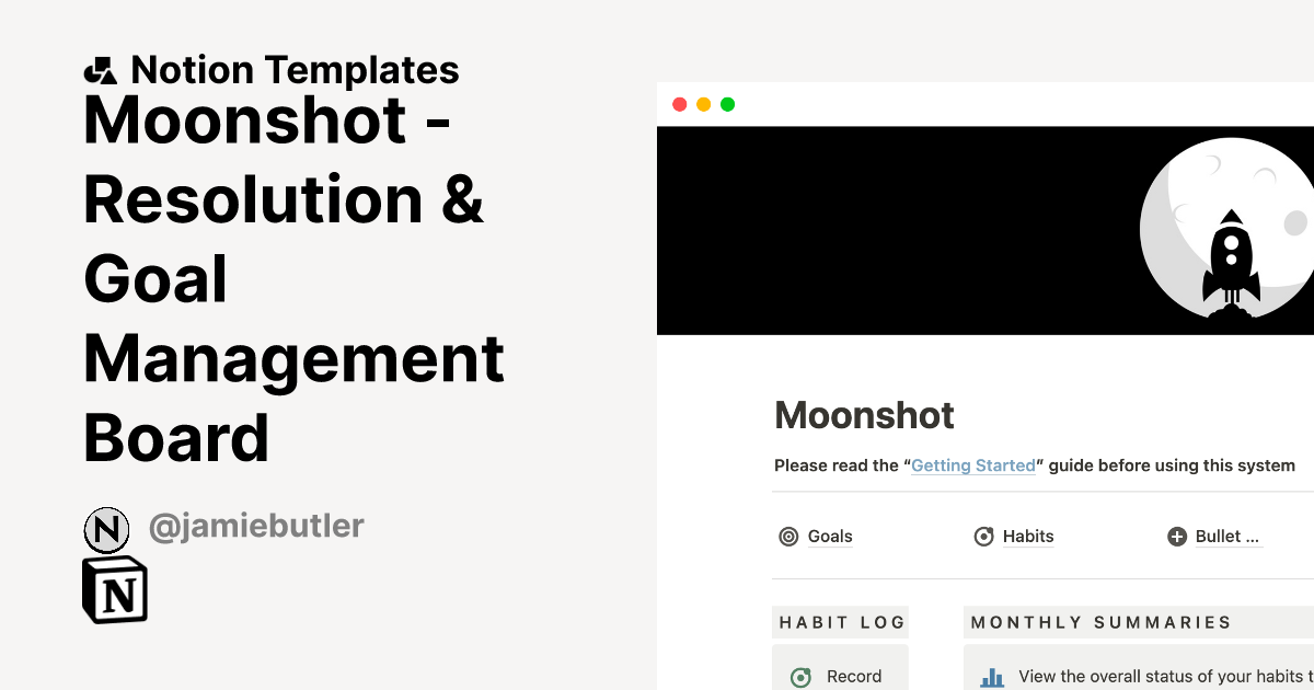 Moonshot - Resolution & Goal Management Board Template | Notion Marketplace