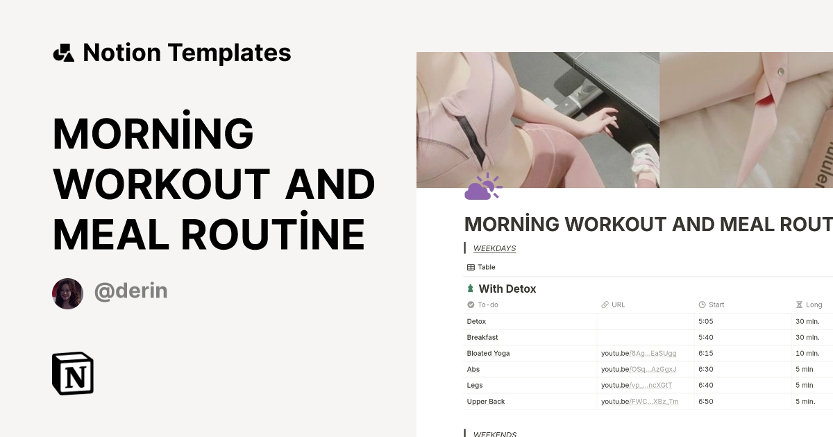 MORNİNG WORKOUT AND MEAL ROUTİNE Template | Notion Marketplace