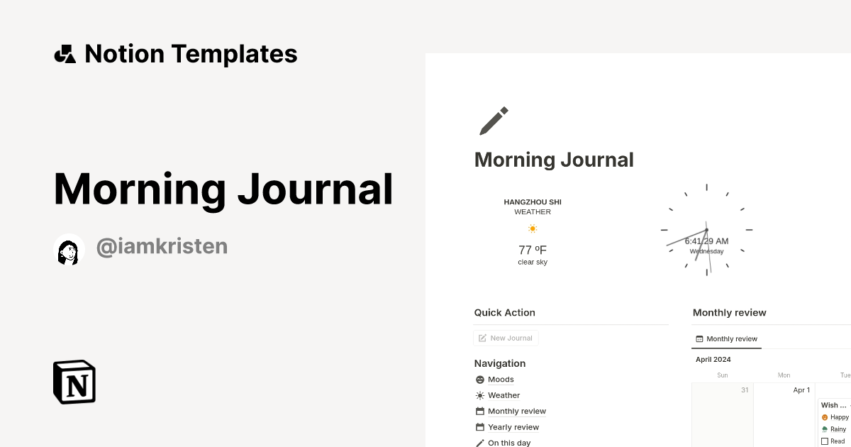 Morning Journal Template by Kristen | Notion Marketplace