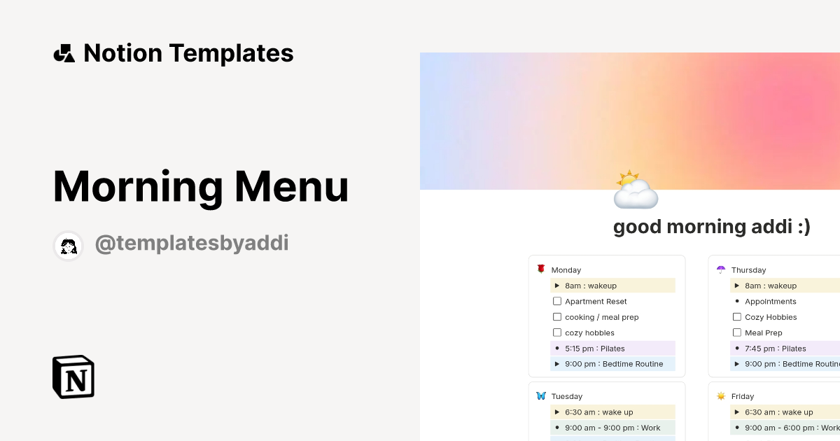 Morning Menu Template | Notion Marketplace