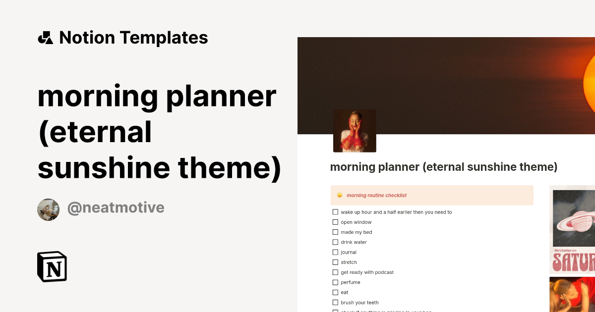 morning planner (eternal sunshine theme) Template by sara | Notion ...