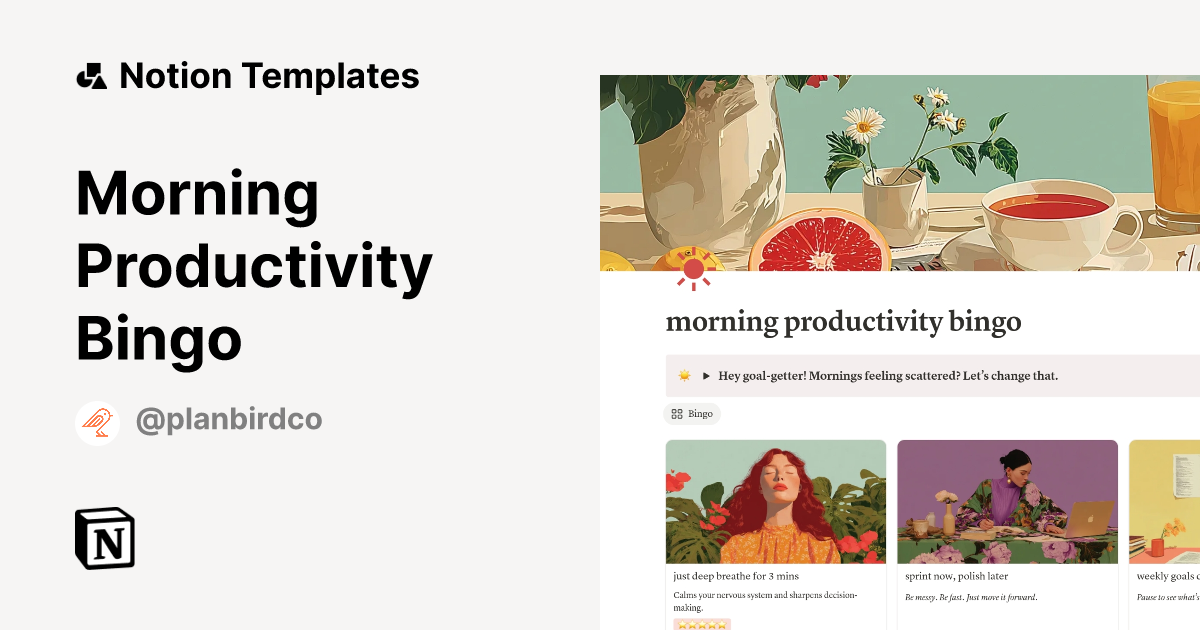 Morning Productivity Bingo Template | Notion Marketplace