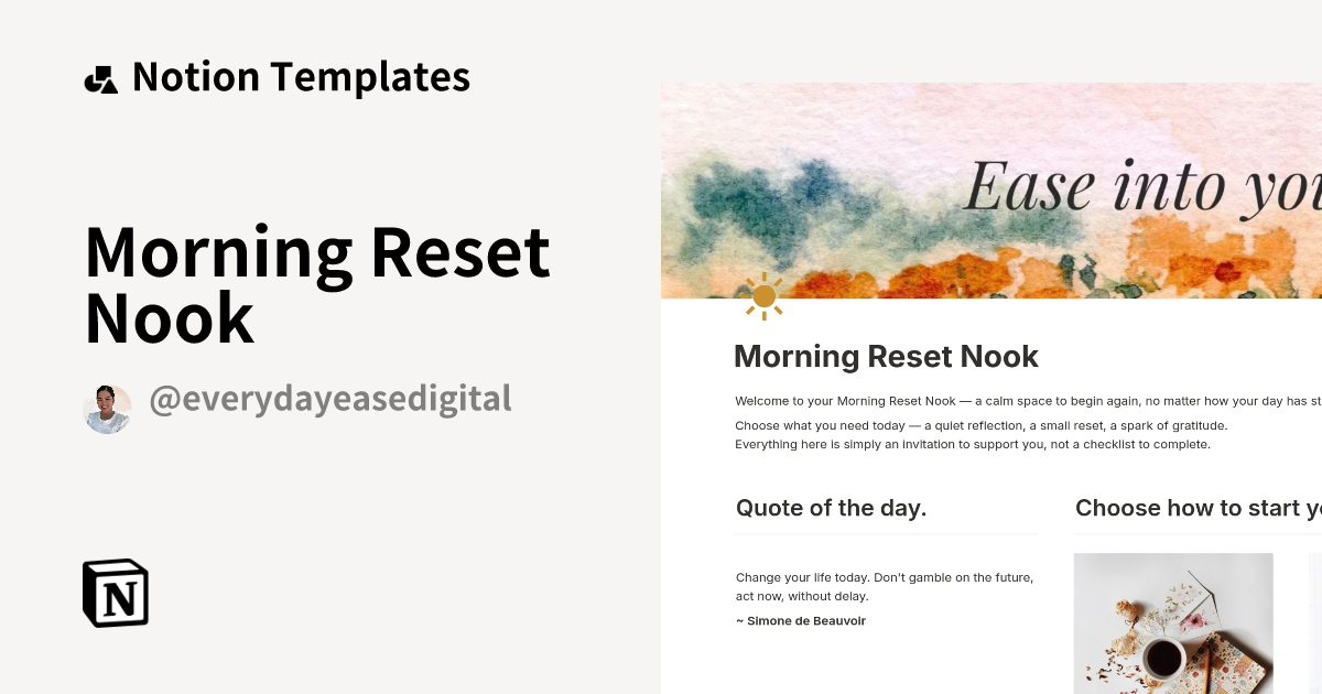 Morning Reset Nook Template by Everyday Ease Digital | Notion Marketplace