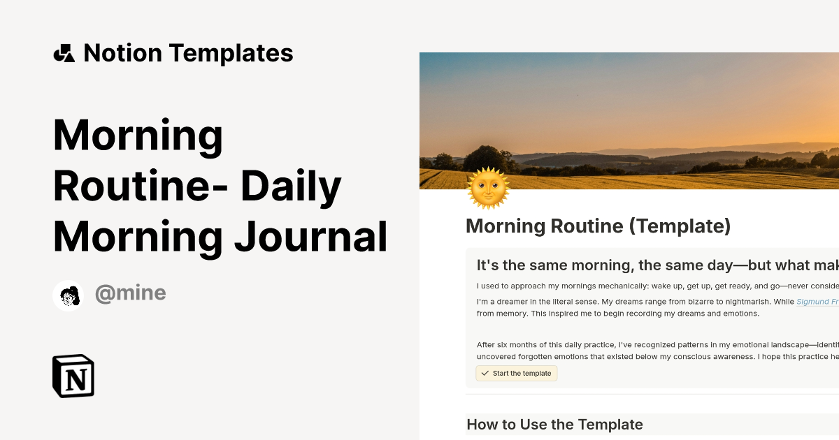 Morning Routine- Daily Morning Journal Template | Notion Marketplace
