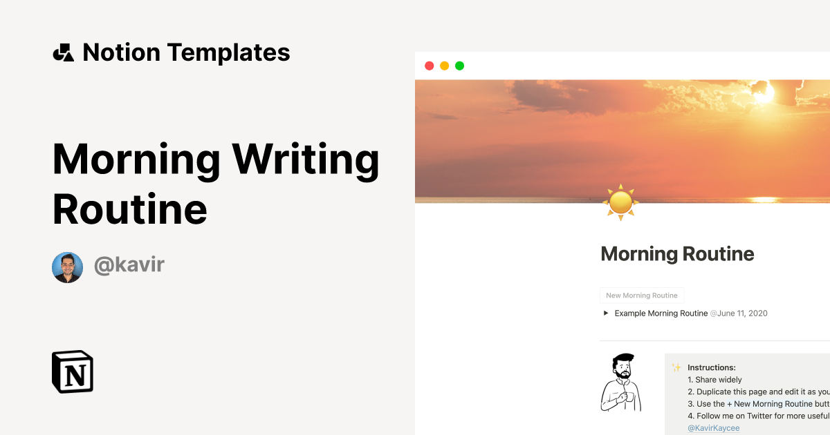 Morning Writing Routine Template by Kavir | Notion Marketplace