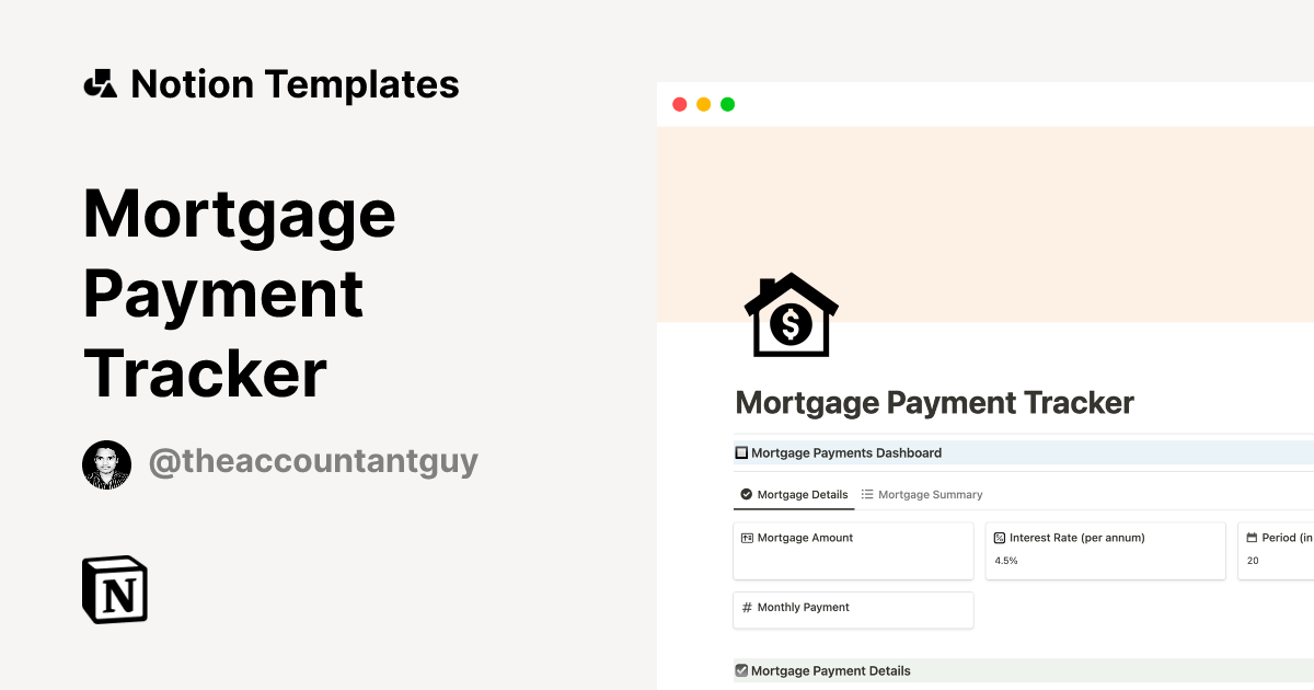 Mortgage Payment Tracker Template by theaccountantguy | FinanceGuy ...