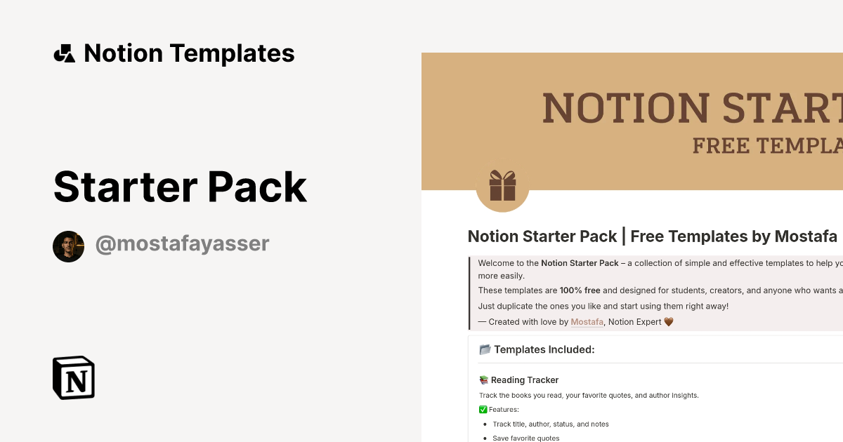 Starter Pack Template by Mostafa Yasser | Notion Marketplace