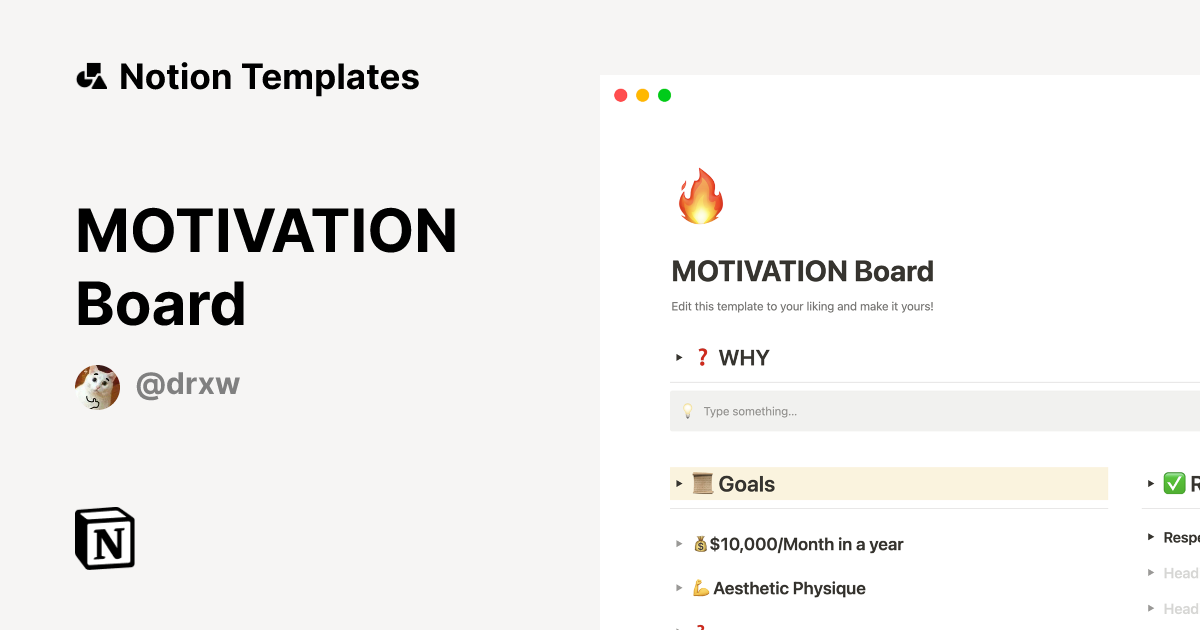 MOTIVATION Board Template | Notion Marketplace