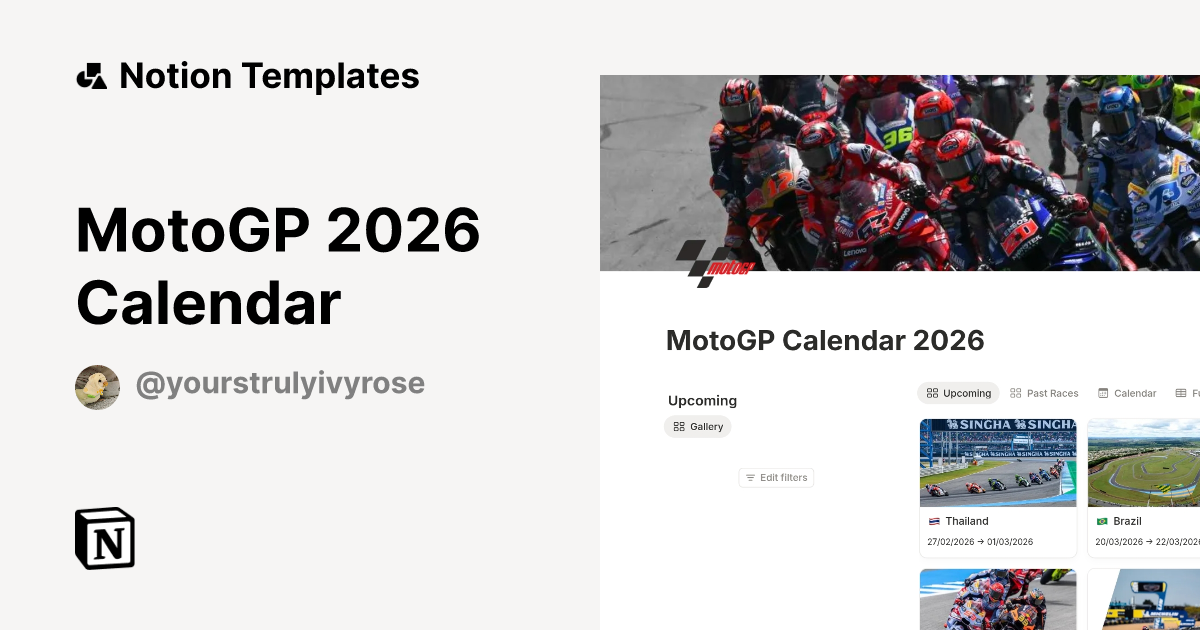MotoGP 2026 Calendar Template by ivy | Notion Marketplace