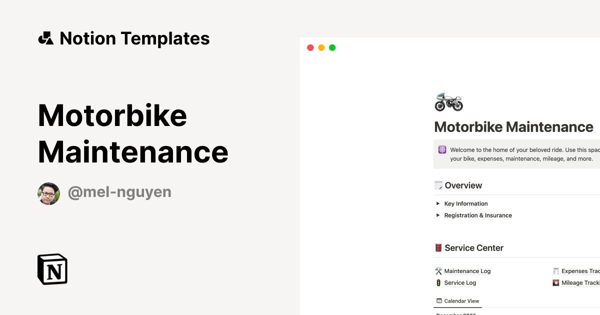 Motorbike Maintenance Template | Notion Marketplace