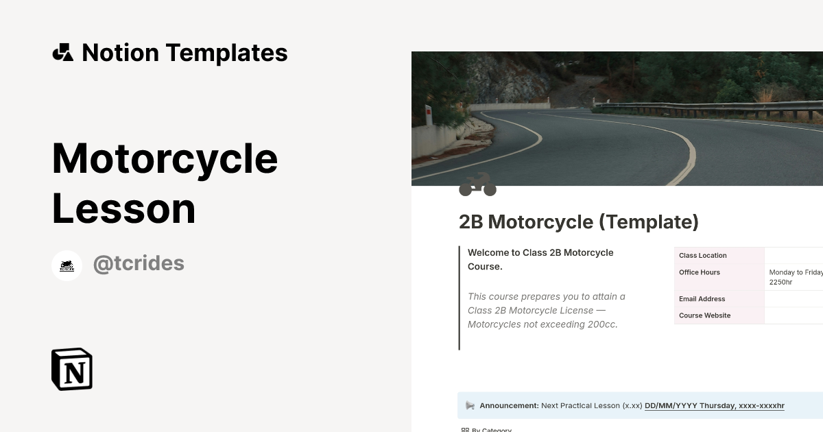Motorcycle Lesson Template | Notion Marketplace