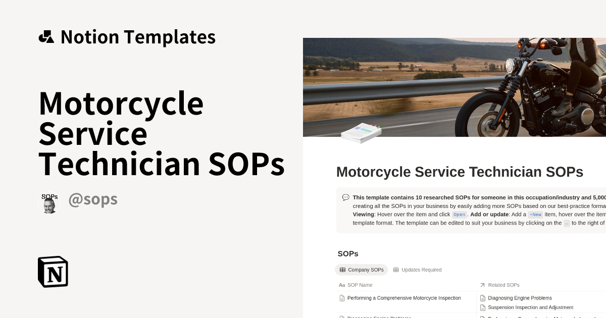 Motorcycle Service Technician SOPs Template | Notion Marketplace