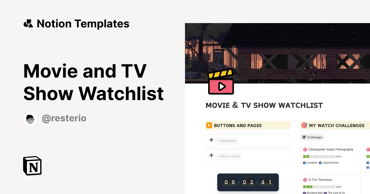 Movie and TV Show Watchlist Template by Resterio's Templates | Notion ...