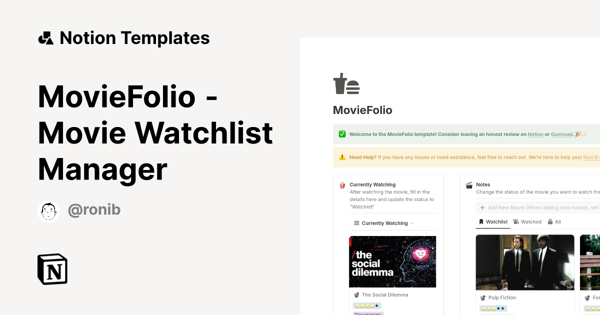 MovieFolio - Movie Watchlist Manager Template | Notion Marketplace