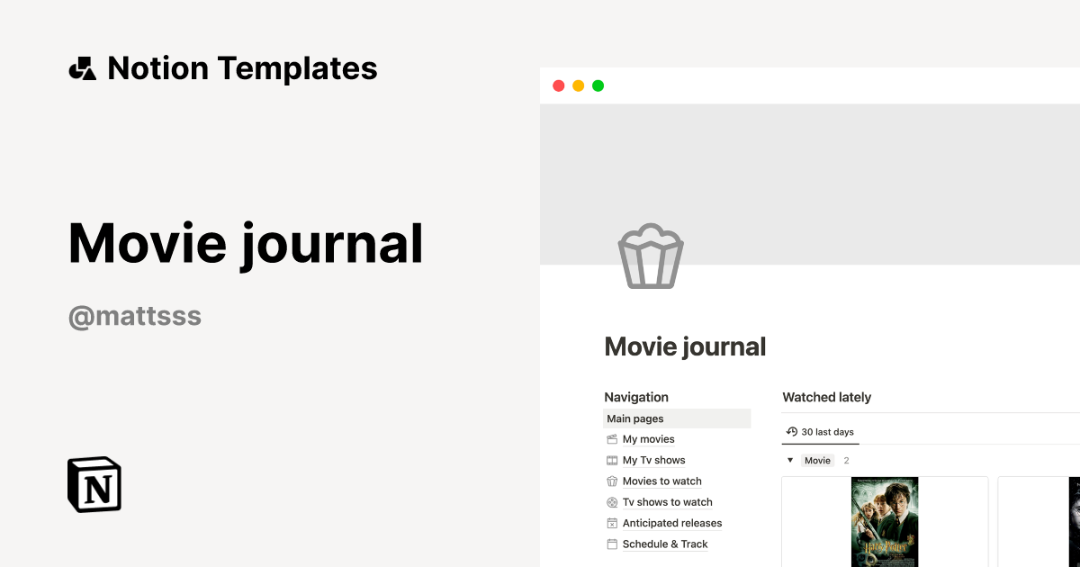 Movie journal Template by Mattsss | Notion Marketplace