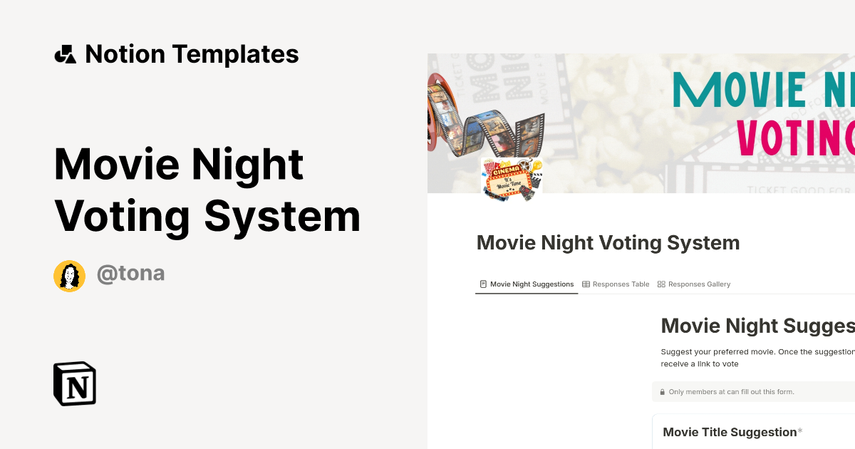 Movie Night Voting System Template by Tona | Notion Marketplace Movie Night Voting System Template by Tona | Notion Marketplace