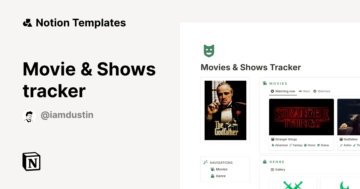 Movie & Shows tracker Template by Dustin / Purvesh | Notion Marketplace