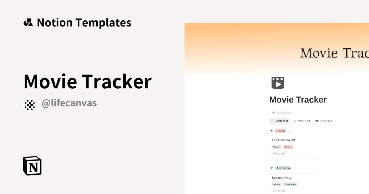 Movie Tracker Template by Lifecanvas | Notion Marketplace