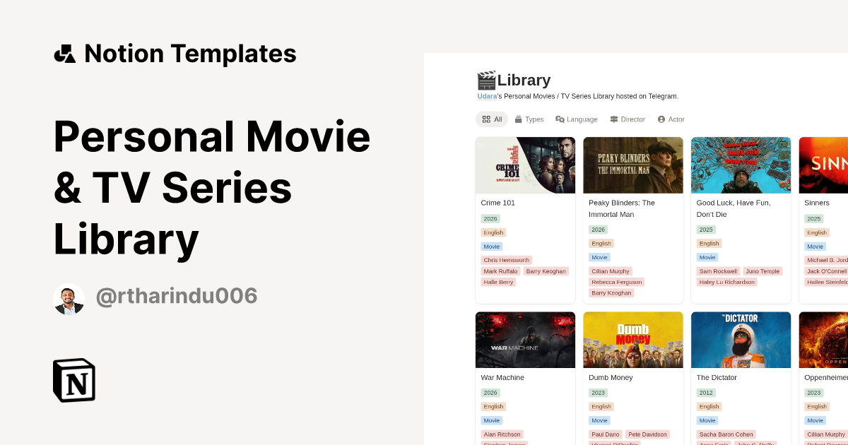 Personal Movie & TV Series Library Template | Notion Marketplace