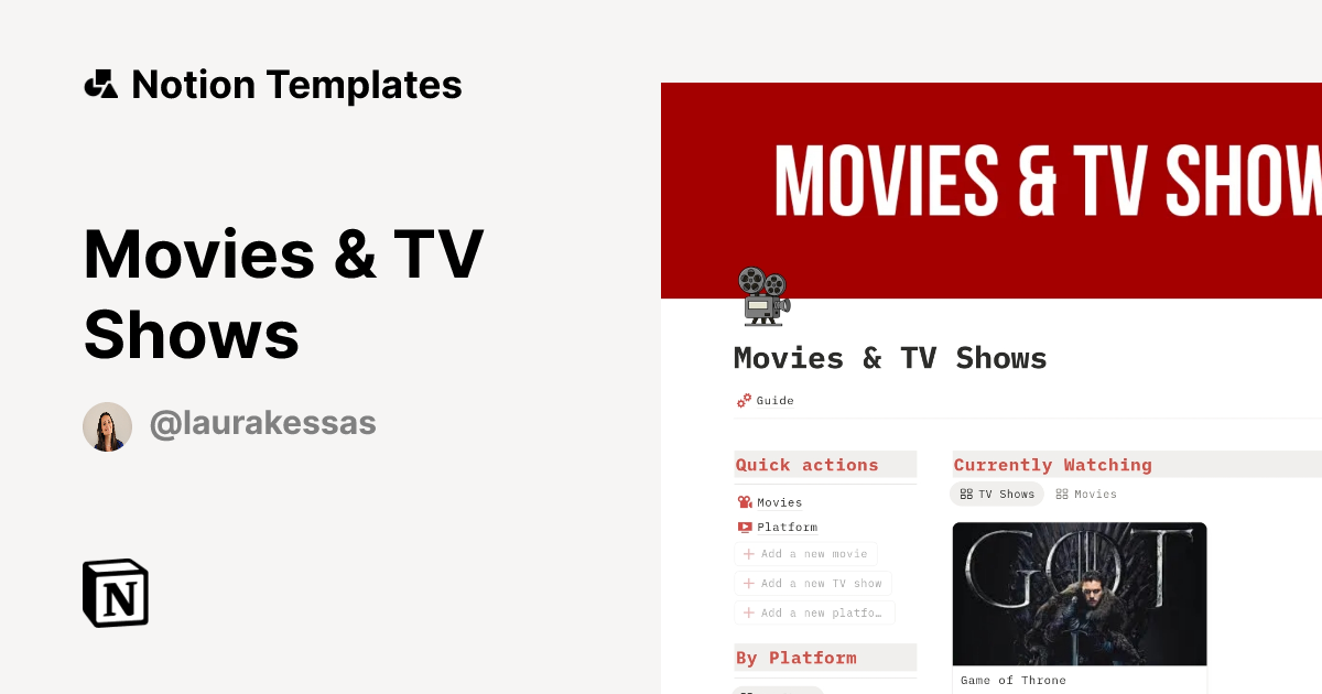 Movies & TV Shows Template by Laura KESSAS | Notion Marketplace