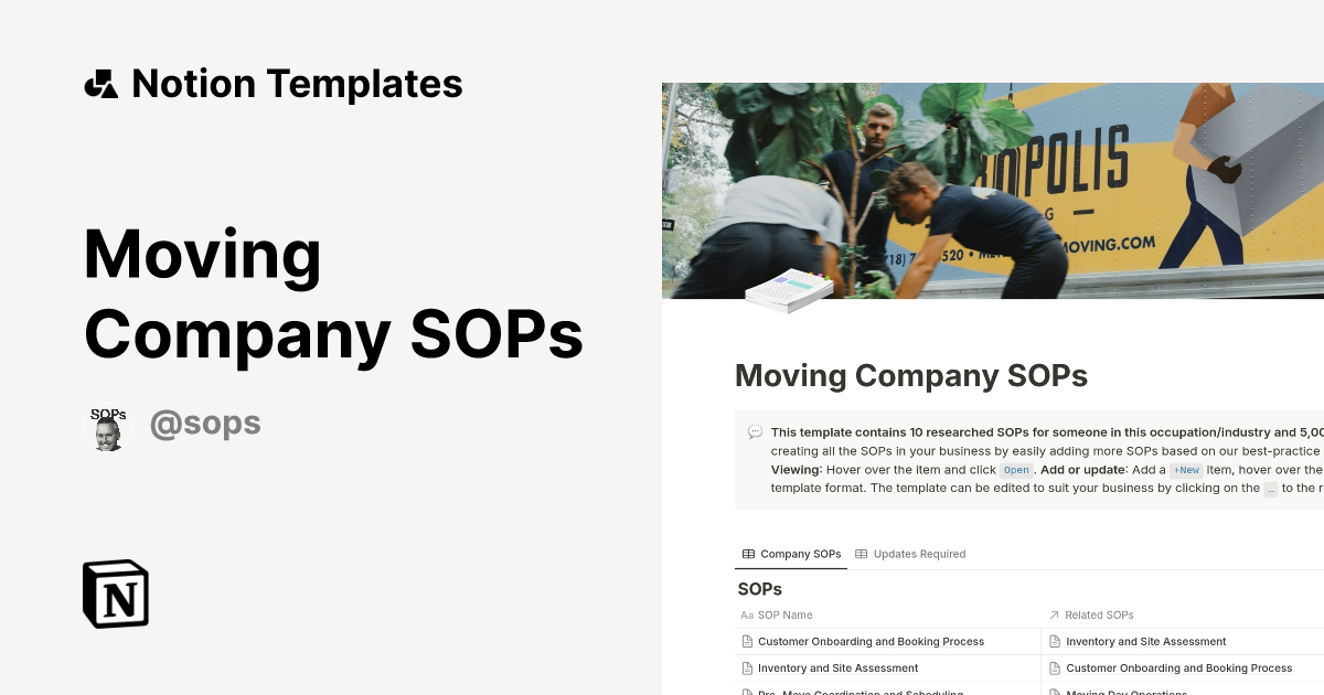 Moving Company SOPs Template | Notion Marketplace