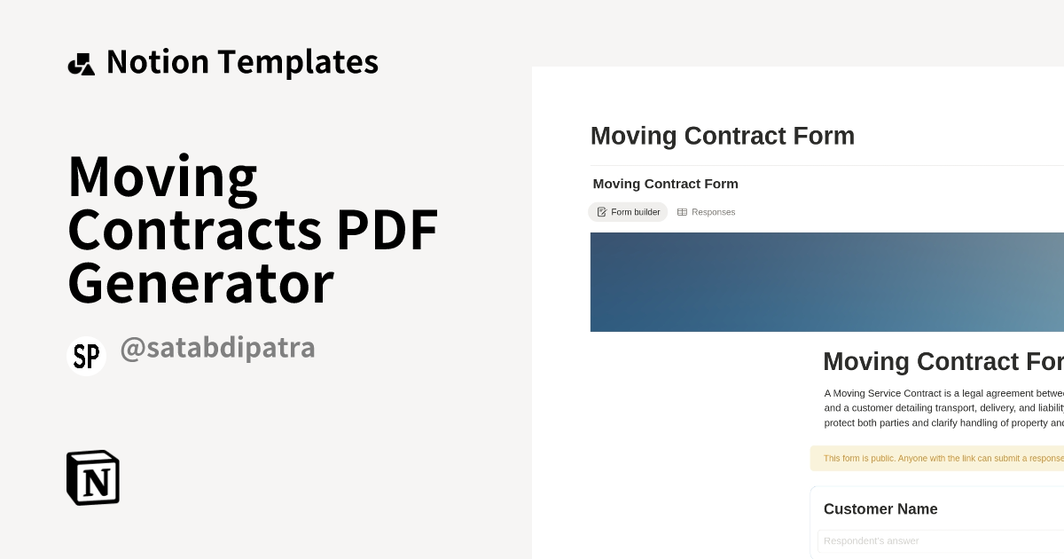 Moving Contracts PDF Generator Template | Notion Marketplace