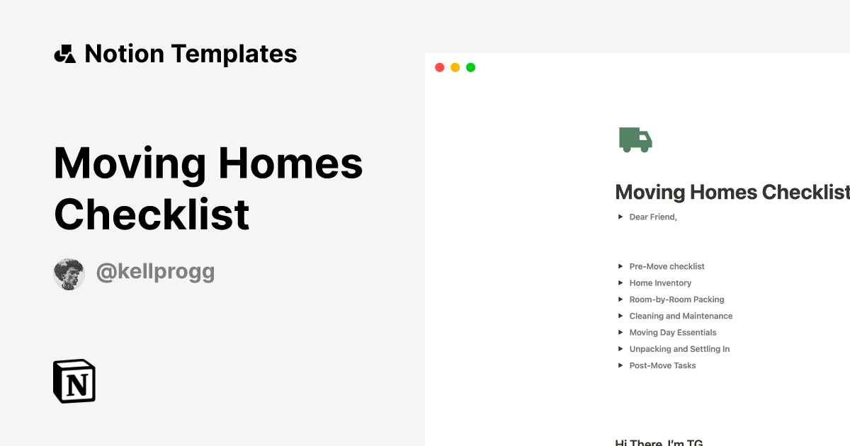 Moving Homes Checklist Template | Notion Marketplace
