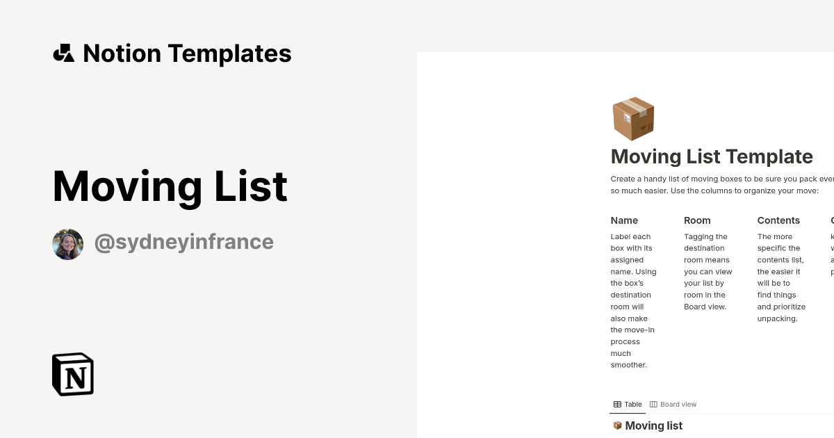 Moving List Template | Notion Marketplace