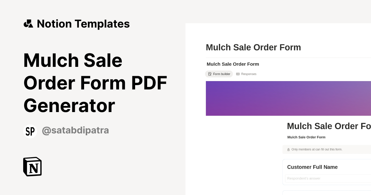 Mulch Sale Order Form PDF Generator Template by Satabdi Patra | Notion ...