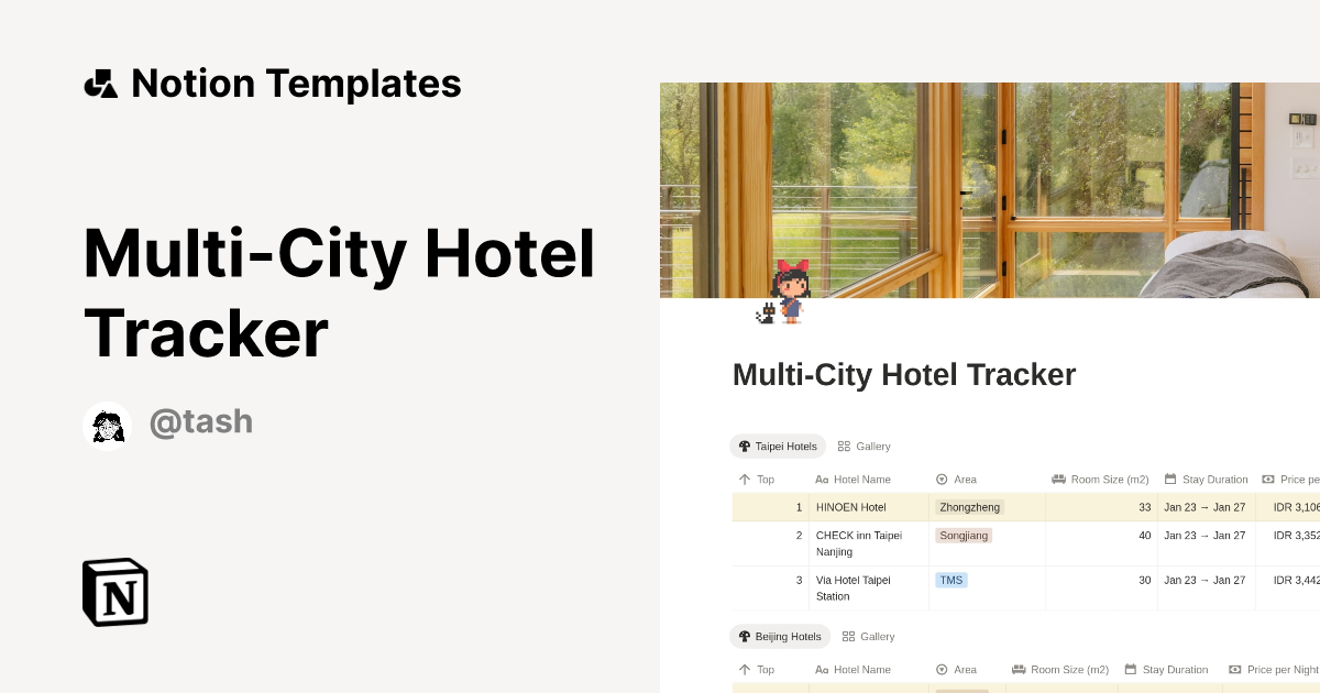 Multi-City Hotel Tracker Template | Notion Marketplace