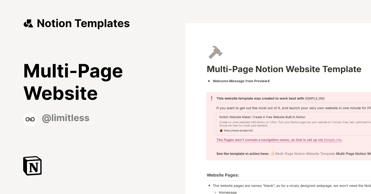Multi-Page Website Template by Limitless Notion | Notion Marketplace