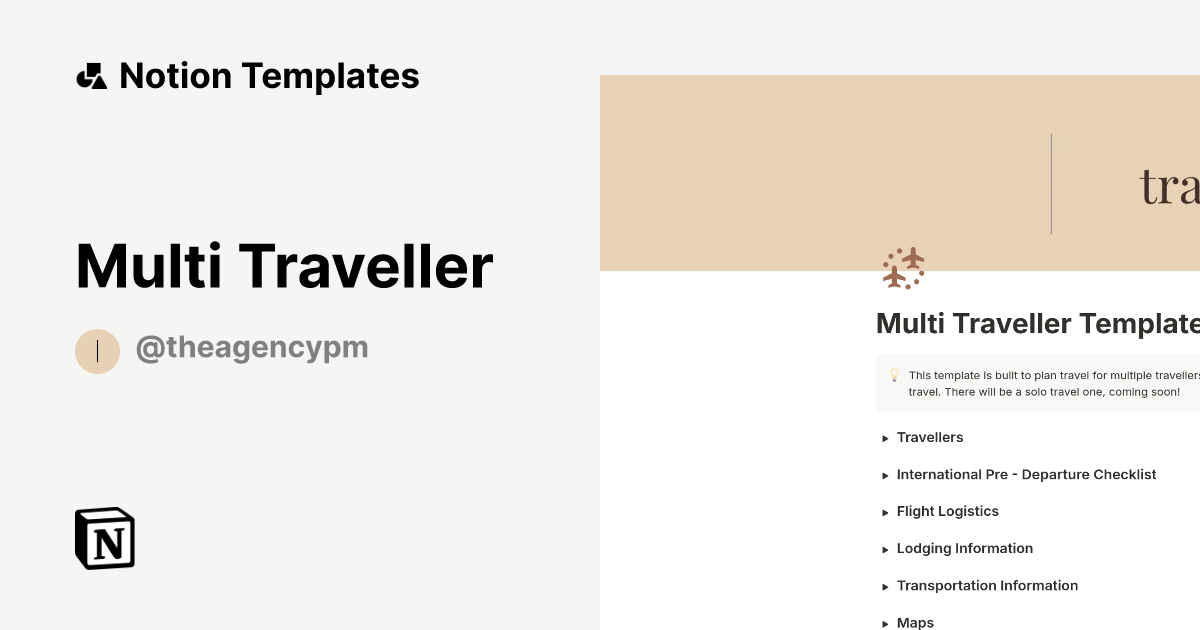Multi Traveller Template by The Agency PM | Notion Marketplace